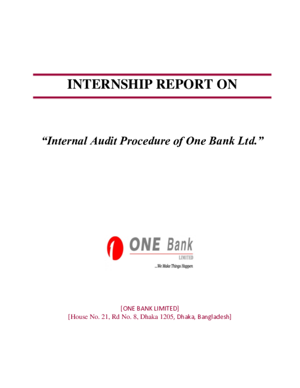 (PDF) Internal Audit Procedure of One Bank Ltd | Rumaia Amin Anni ...