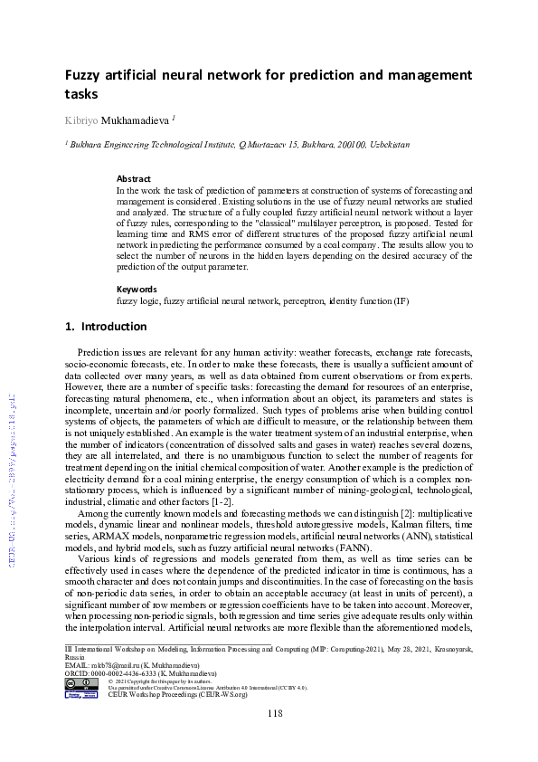 Pdf Fuzzy Artificial Neural Network For Prediction And Management Tasks
