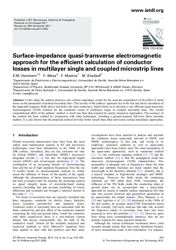 (PDF) Surface-impedance quasi-transverse electromagnetic approach for the efficient calculation ...