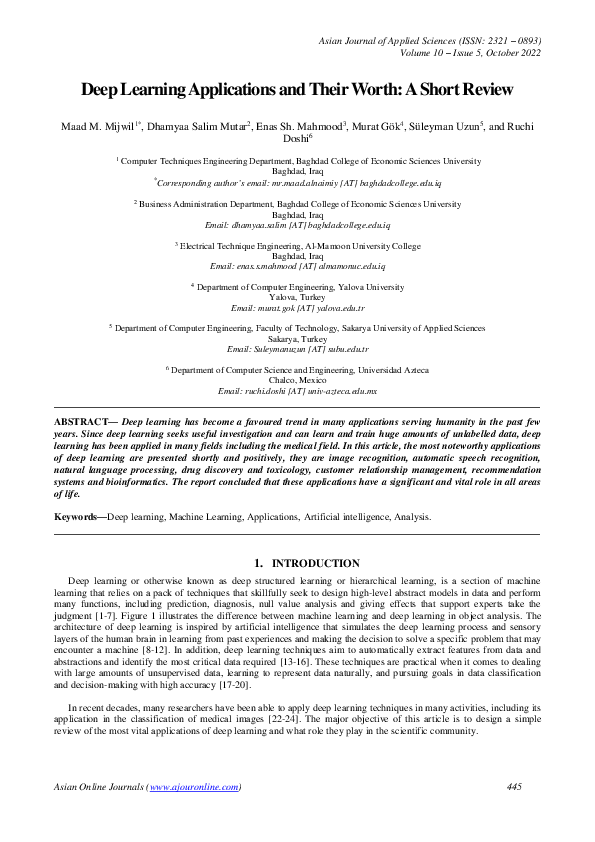 (PDF) Deep Learning Applications and Their Worth: A Short Review