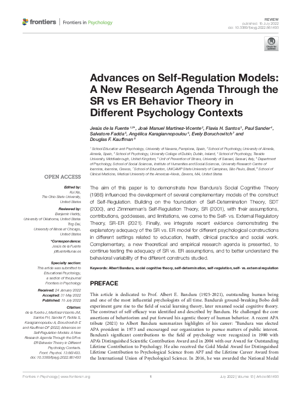 (PDF) Advances on Self-Regulation Models: A New Research Agenda Through ...