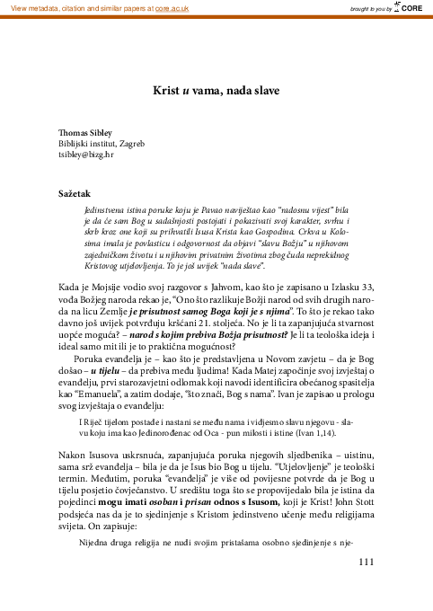 (PDF) Krist u vama, nada slave