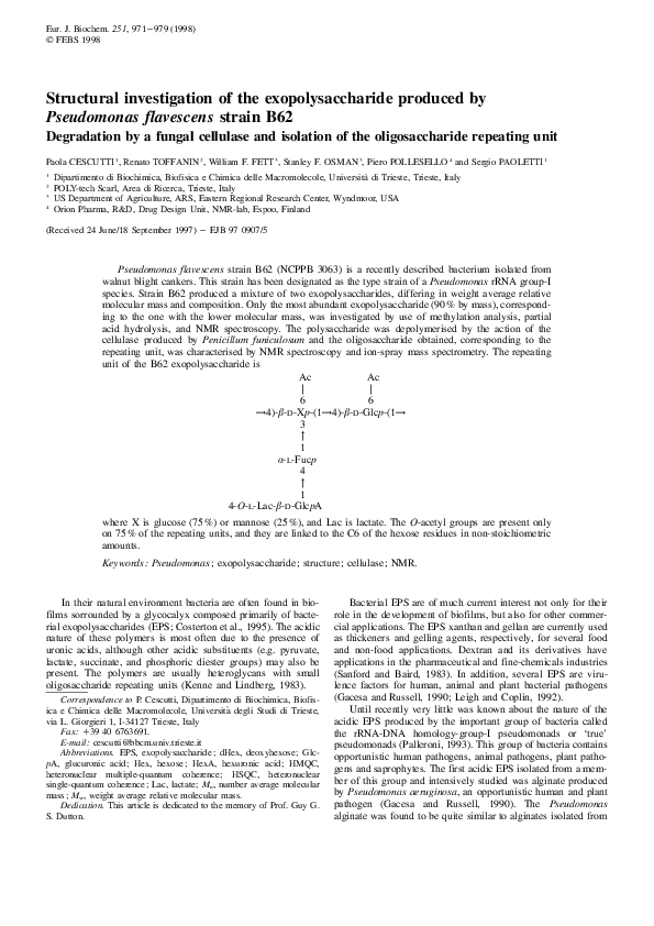 (PDF) Structural investigation of the exopolysaccharide produced by Pseudomonas flavescens ...