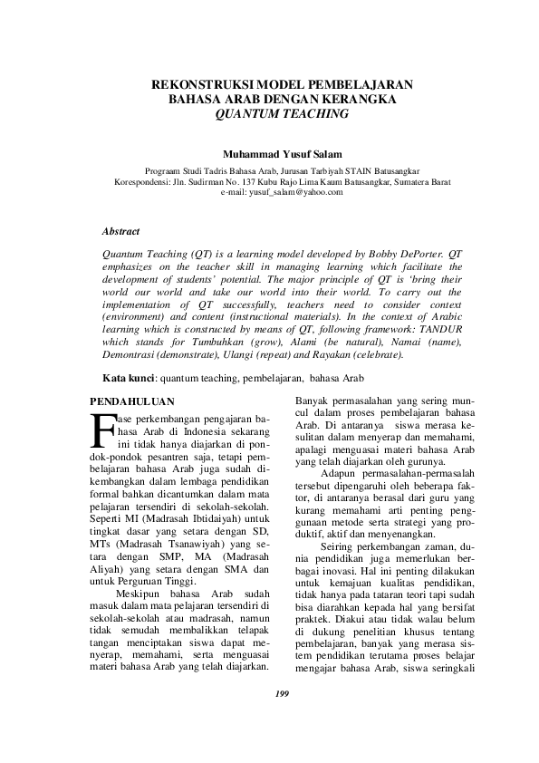 (PDF) Rekonstruksi Model Pembelajaran Bahasa Arab Dengan Kerangka ...