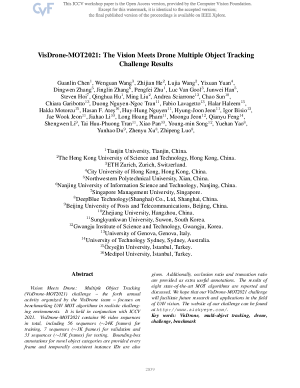 Pdf Visdrone Mot2021 The Vision Meets Drone Multiple Object Tracking