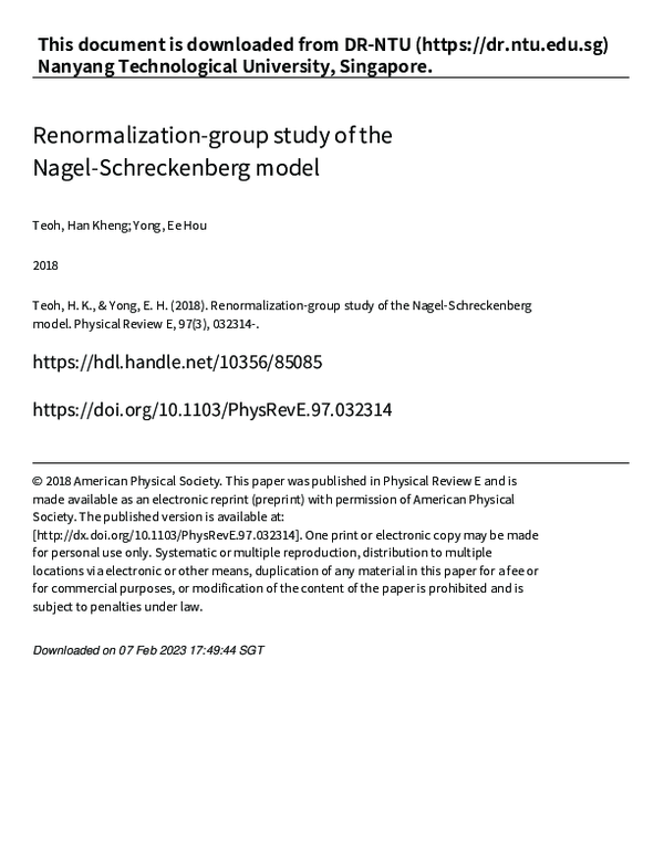 (PDF) Renormalization-group study of the Nagel-Schreckenberg model