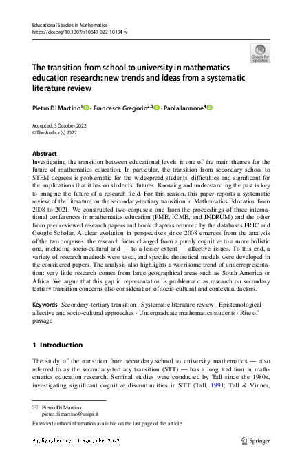 (PDF) The transition from school to university in mathematics education ...