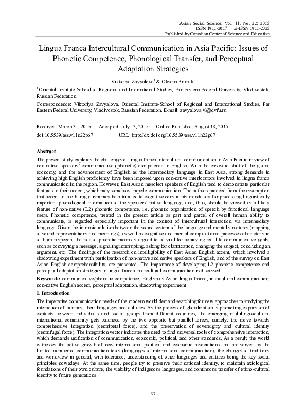 (PDF) Lingua Franca Intercultural Communication in Asia Pacific: Issues ...