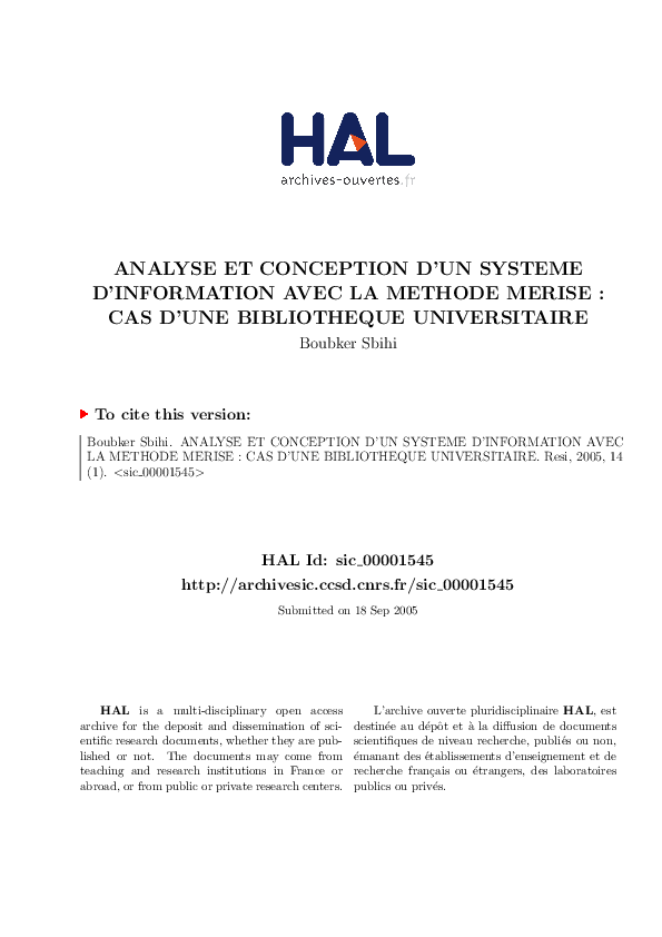 (PDF) Analyse et Conception D'Un Systeme D'Information Avec La Methode ...