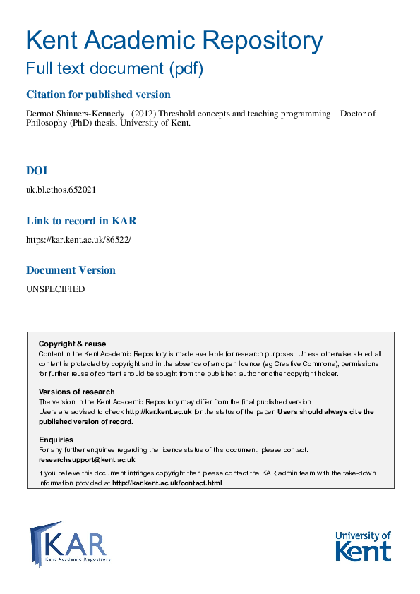 (PDF) Threshold concepts and teaching programming