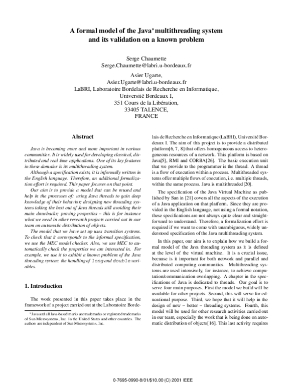 (PDF) A formal model of the java multi-threading system and its ...