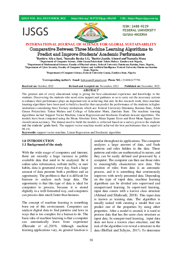 Pdf Comparative Between Three Machine Learning Algorithms To Predict