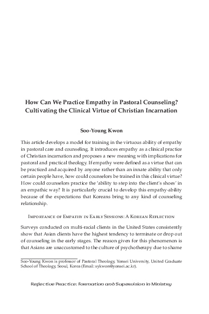 (PDF) Empathy in Pastoral Counseling: Cultivating a Clinical Virtue of ...