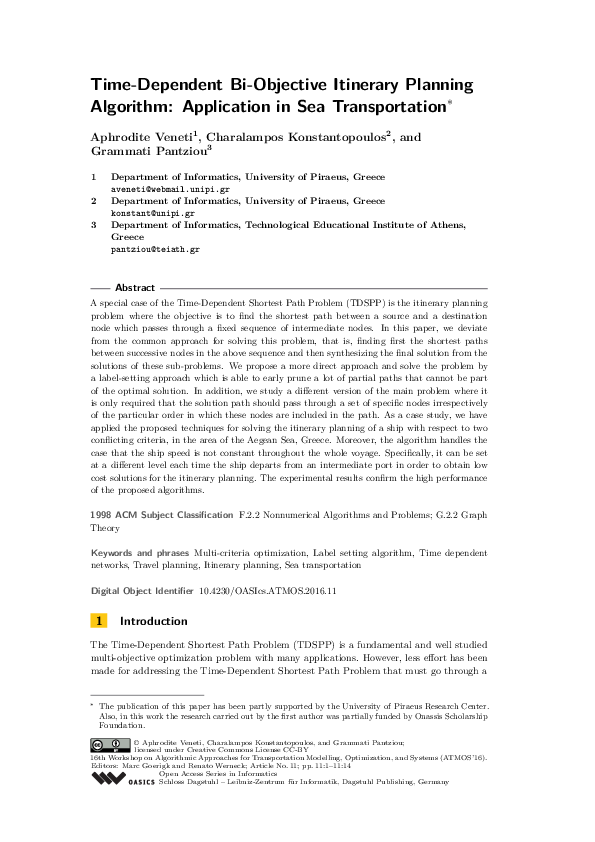 (PDF) Time-Dependent Bi-Objective Itinerary Planning Algorithm: Application in Sea Transportation
