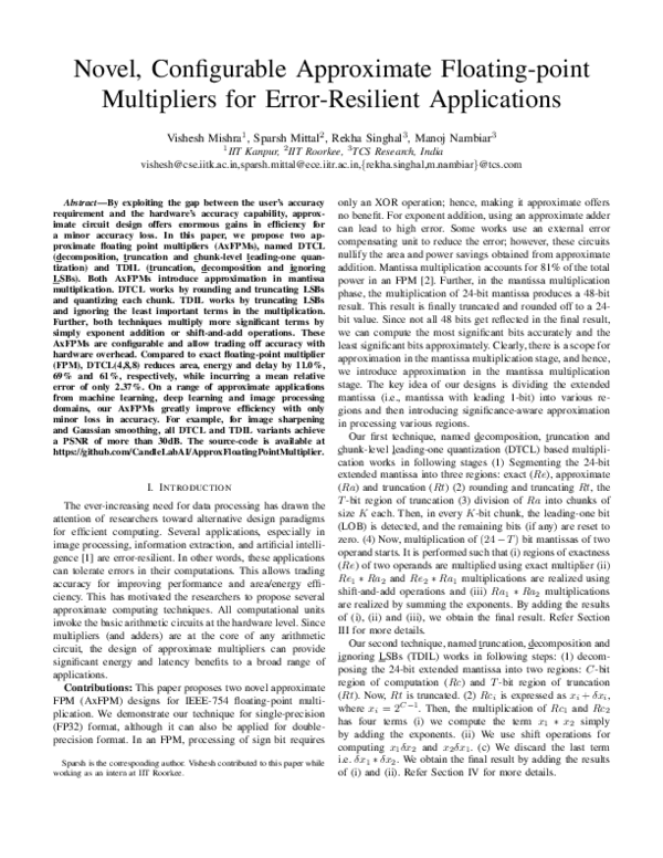 Pdf Novel Configurable Approximate Floating Point Multipliers For Error Resilient