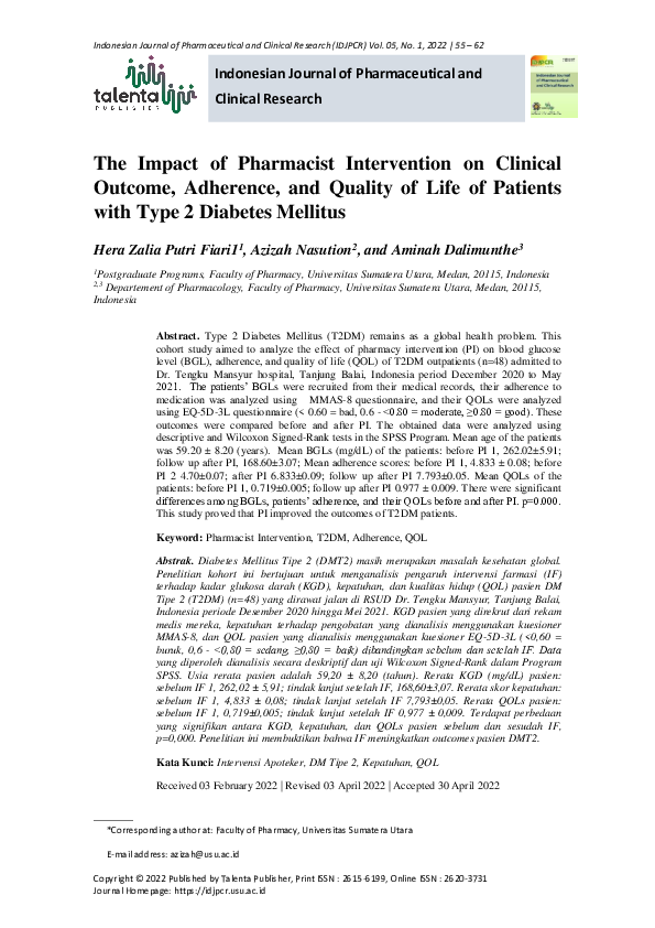 (PDF) The Impact of Pharmacist Intervention on Clinical Outcome ...