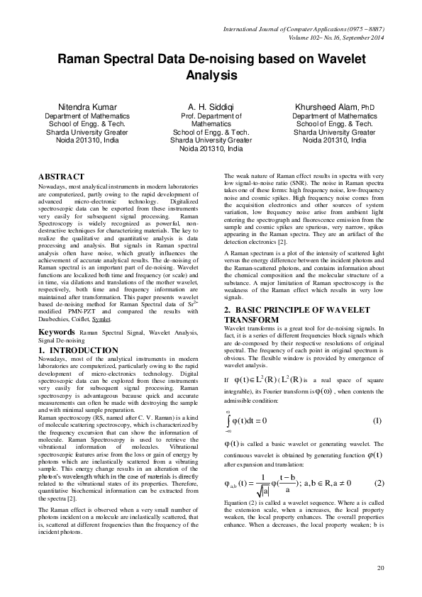 (PDF) Raman Spectral Data De-noising based on Wavelet Analysis