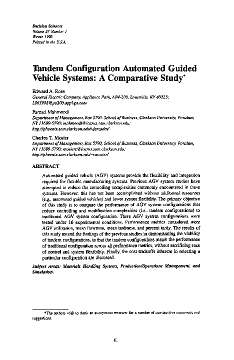 (PDF) Tandem Configuration Automated Guided Vehicle Systems: A Comparative Study