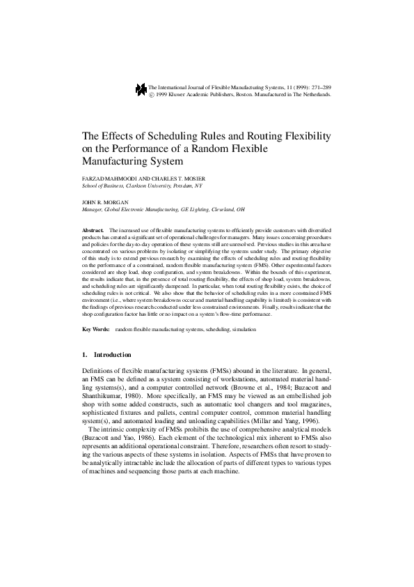 Pdf The Effects Of Scheduling Rules And Routing Flexibility On The Performance Of A Random