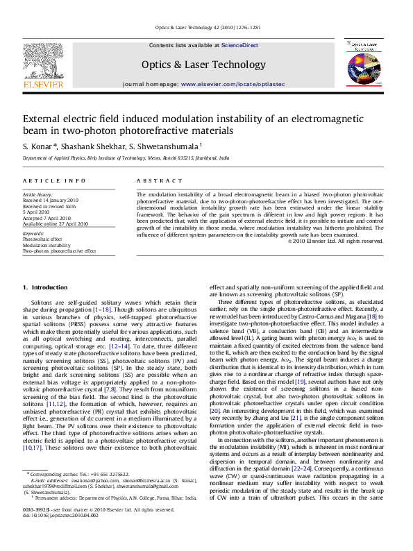 (PDF) External electric field induced modulation instability of an ...