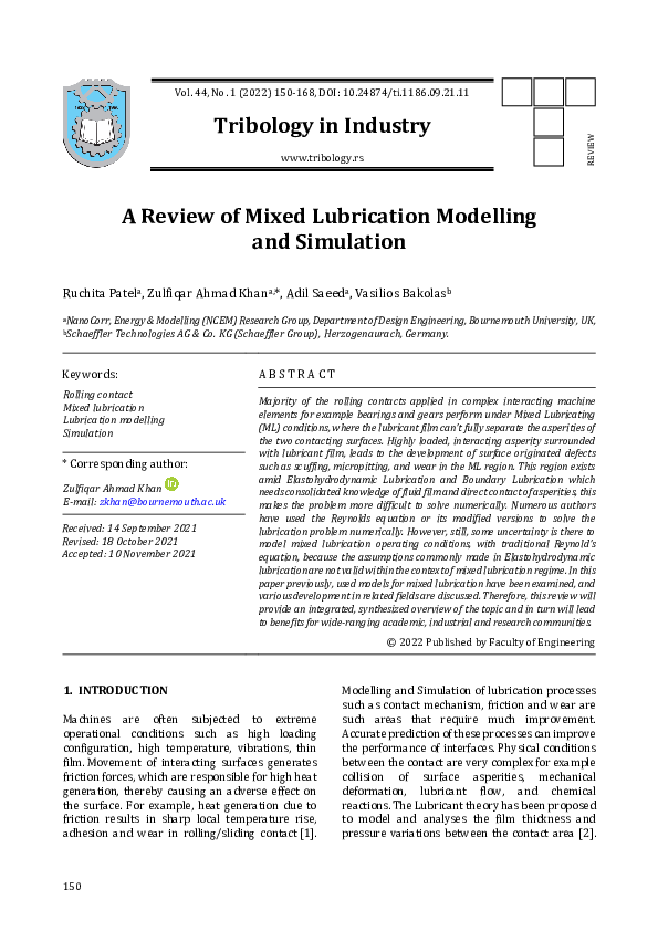 (PDF) A Review of Mixed Lubrication Modelling and Simulation