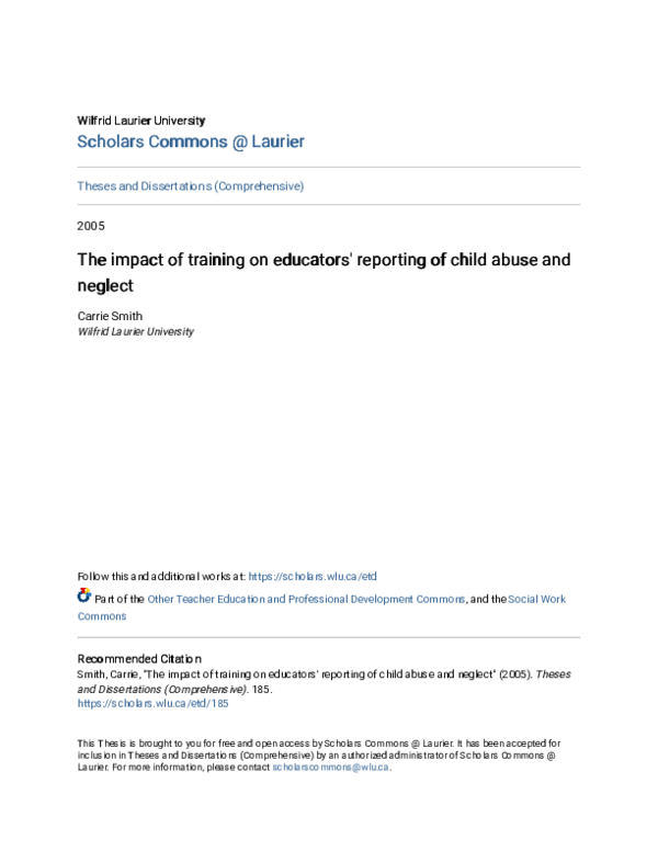 (PDF) The impact of training on educators' reporting of child abuse and ...