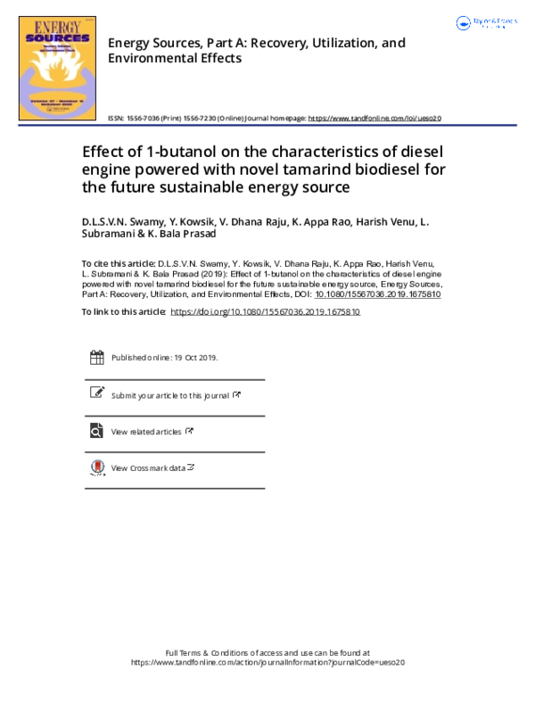 (PDF) Effect of 1-butanol on the characteristics of diesel engine ...