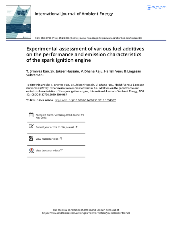 Pdf Experimental Assessment Of Various Fuel Additives On The Performance And Emission