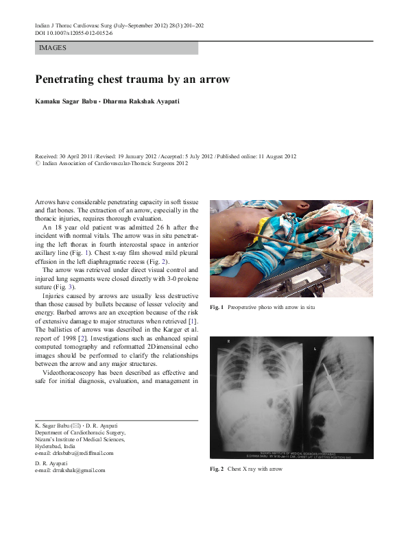 (PDF) Penetrating chest trauma by an arrow