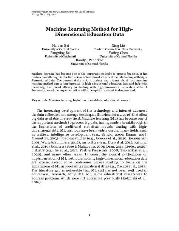 (PDF) Machine Learning Method for High-Dimensional Education Data