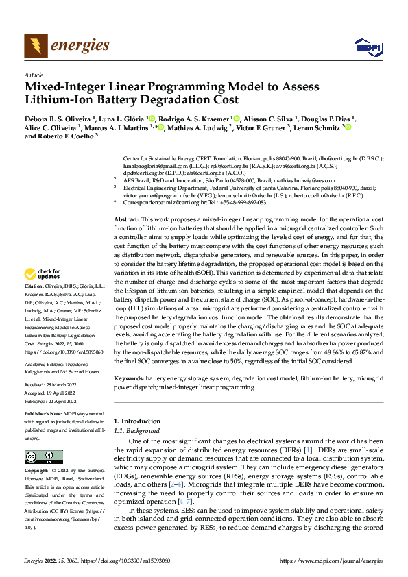 (PDF) Mixed-Integer Linear Programming Model to Assess Lithium-Ion Battery Degradation Cost