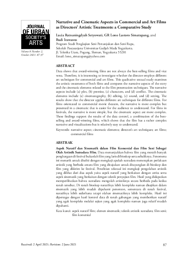 (PDF) Narrative and Cinematic Aspects in Commercial and Art Films as ...