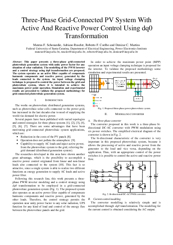 Pdf Three Phase Grid Connected Pv System With Active And Reactive