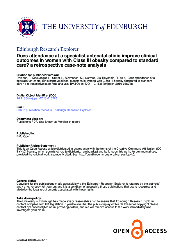 (PDF) Does attendance at a specialist antenatal clinic improve clinical ...