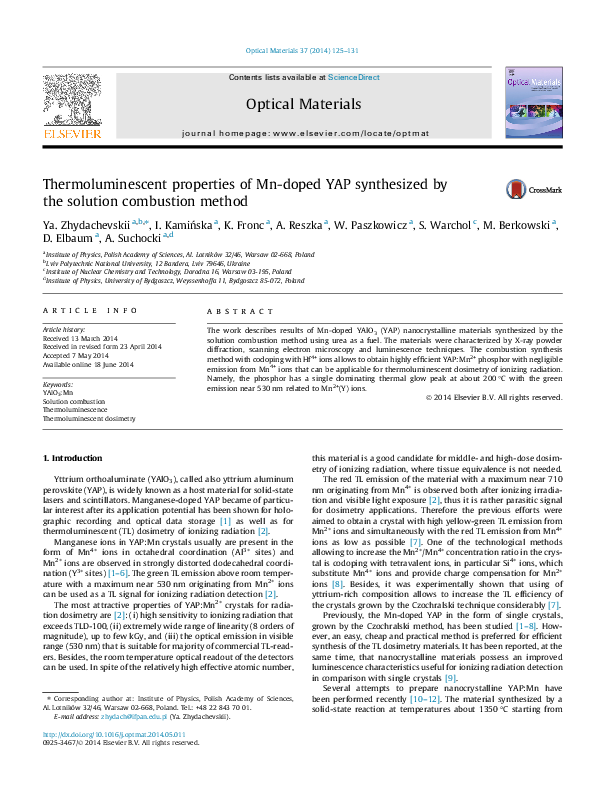 (PDF) Thermoluminescent properties of Mn-doped YAP synthesized by the ...