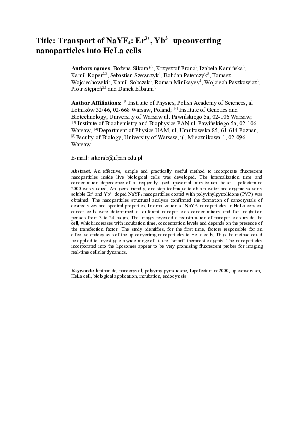 (DOC) Transport of NaYF4:Er3+, Yb3+up-converting nanoparticles into ...