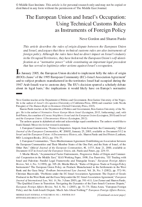 (PDF) The European Union and Israel's Occupation: Using Technical ...