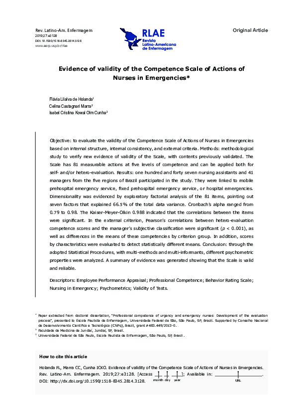 (PDF) Evidence of validity of the Competence Scale of Actions of Nurses ...