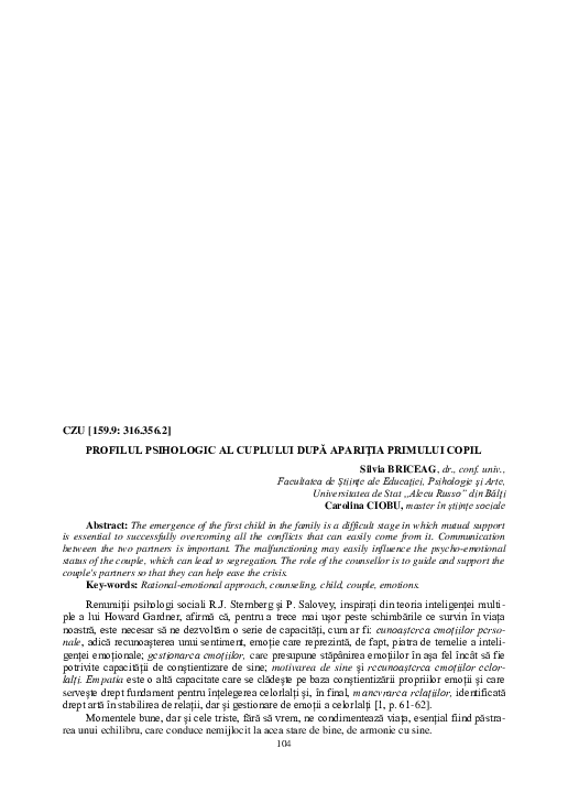 (PDF) Profilul psihologic al cuplului după apariţia primului copil