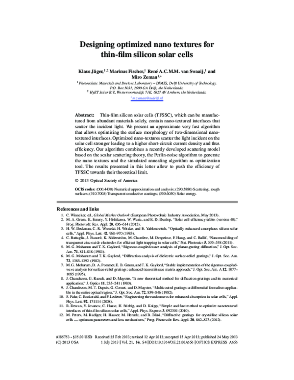 (PDF) Designing optimized nano textures for thin-film silicon solar cells