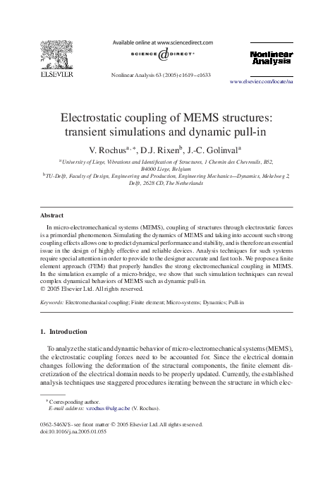 (PDF) Electrostatic coupling of MEMS structures: transient simulations and dynamic pull-in