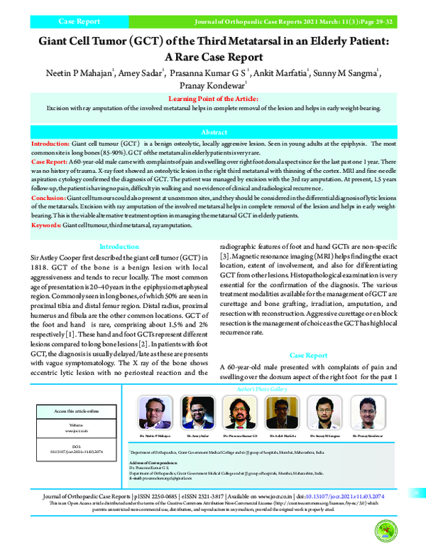 (PDF) Giant Cell Tumor (GCT) of the Third Metatarsal in an Elderly ...