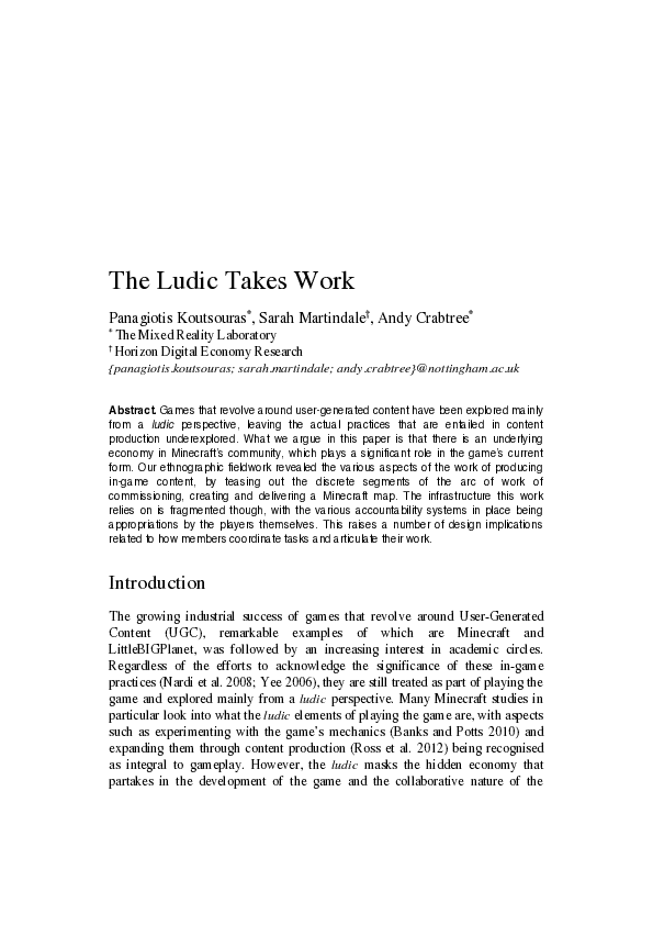 (PDF) The Ludic Takes Work
