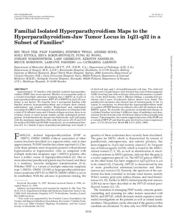 (PDF) Familial Isolated Hyperparathyroidism Maps to the ...