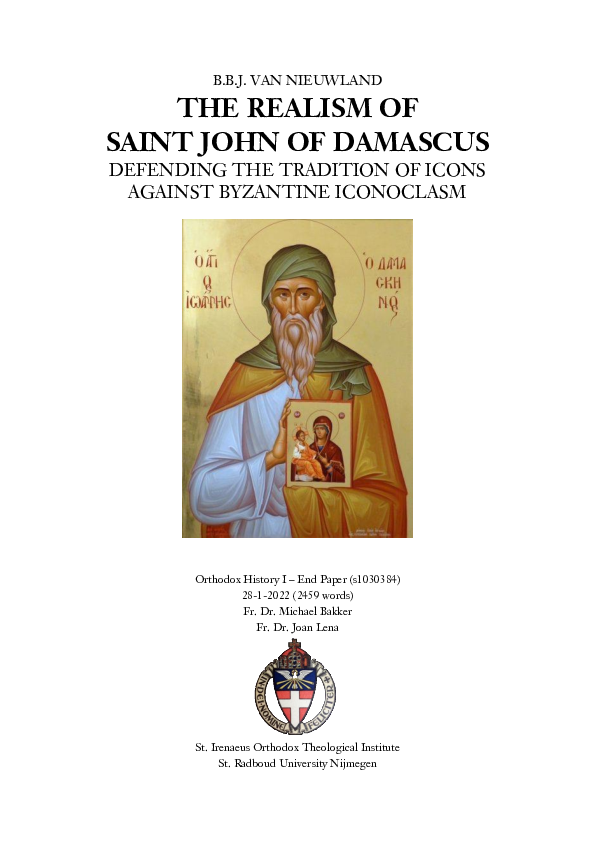 (PDF) St. John of Damascus and the defense of icons during Byzantine ...