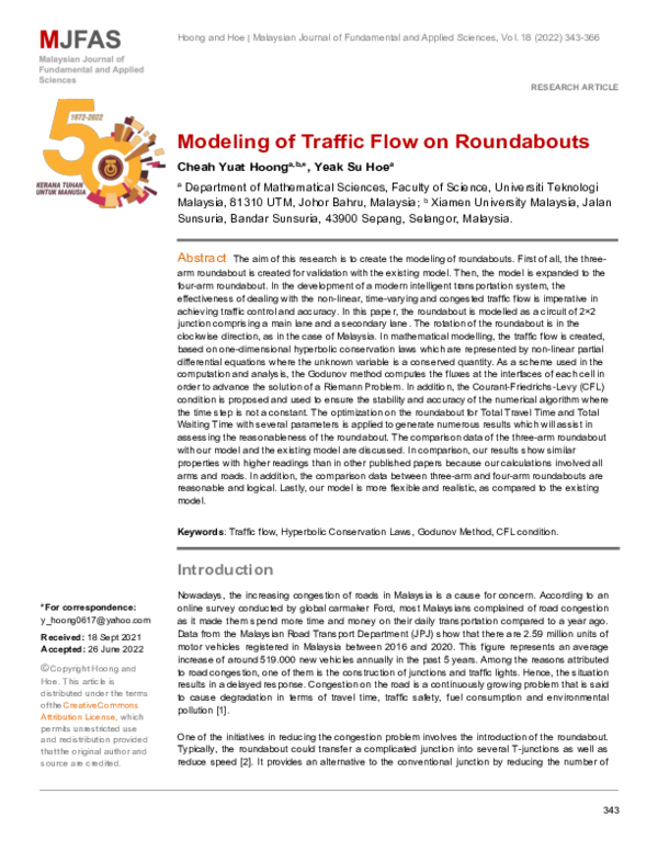 (PDF) Modeling of Traffic Flow on Roundabouts