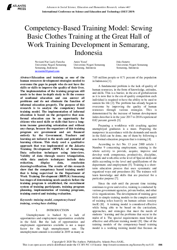(PDF) Competency-Based Training Model: Sewing Basic Clothes Training at ...