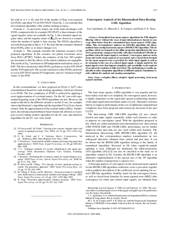 (PDF) Convergence analysis of the binormalized data-reusing LMS algorithm