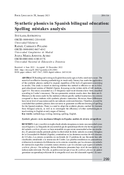 (PDF) Synthetic phonics in Spanish bilingual education: Spelling ...