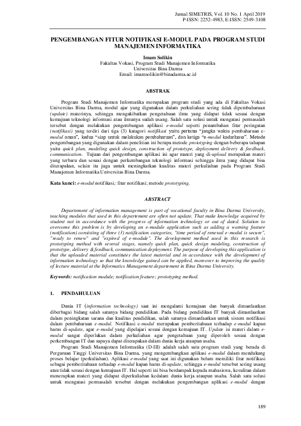 (PDF) Pengembangan Fitur Notifikasi E-Modul Pada Program Studi Manajemen Informatika